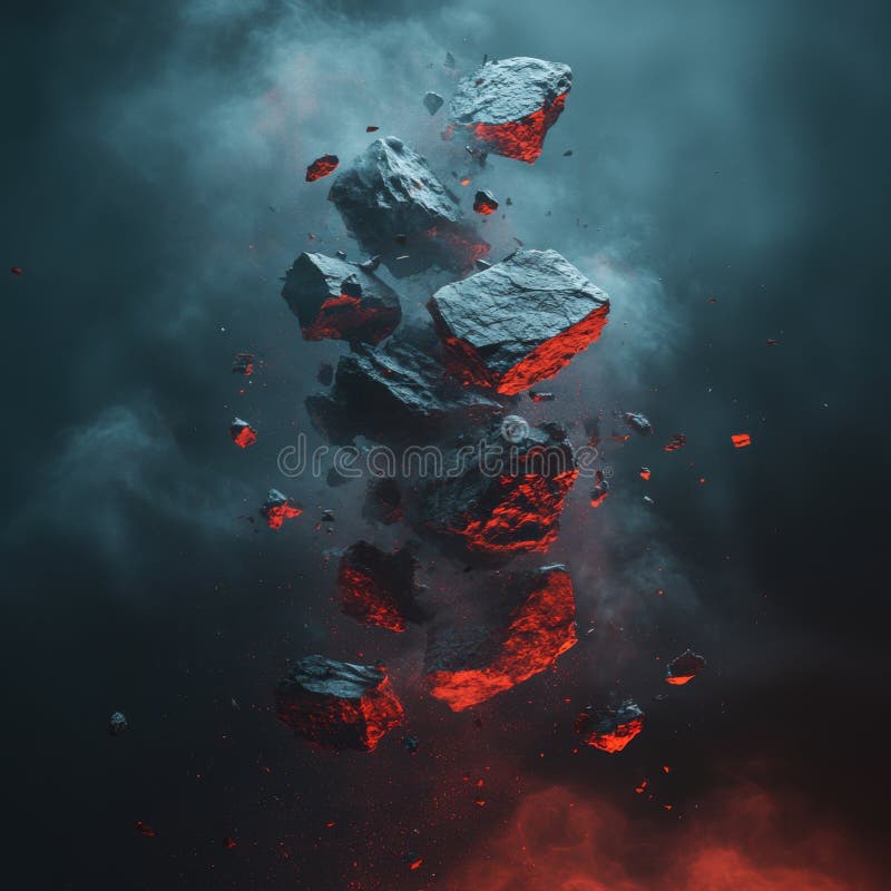 Explosive Rock Fragmentation Abstract Scene Digital Art Dark ...