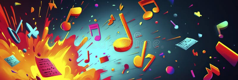 Explosive Scene of Musical Notes in Fiery Tones Stock Illustration ...