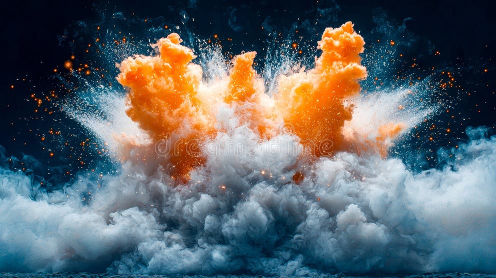 Explosive Smoke and Dust Eruption with Vibrant Orange and White Clouds ...