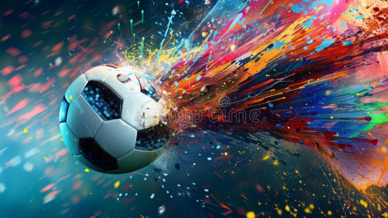 Explosive Soccer Ball with Vibrant Colors - Generative AI Stock ...
