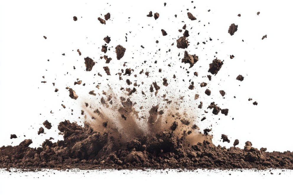 Explosive Soil Eruption with Flying Debris Isolated on White Background. Stock Illustration ...