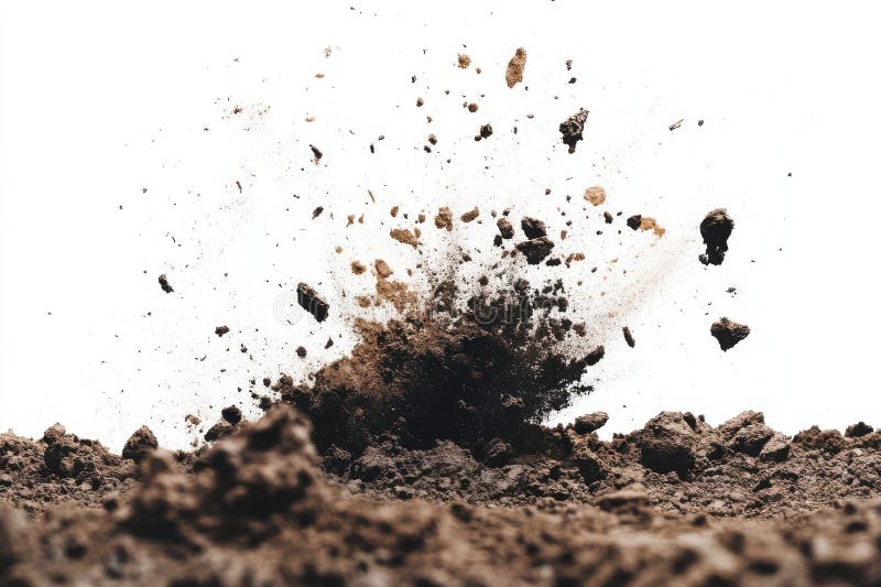 Explosive Soil Eruption with Flying Debris Isolated on White Background ...