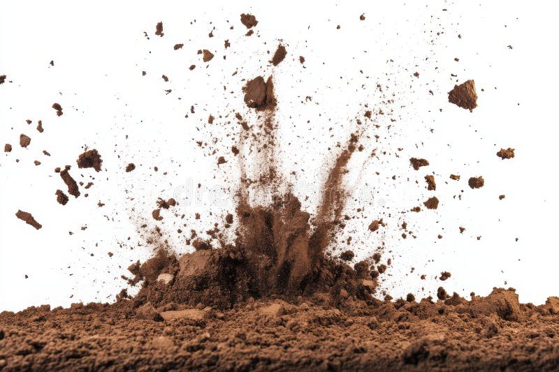 Explosive Soil Eruption with Flying Debris Isolated on White Background ...