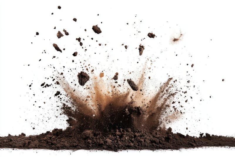 Explosive Soil Eruption with Flying Debris Isolated on White Background ...