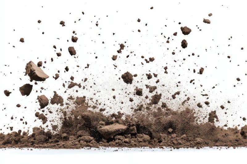 Explosive Soil Eruption with Flying Debris Isolated on White Background ...
