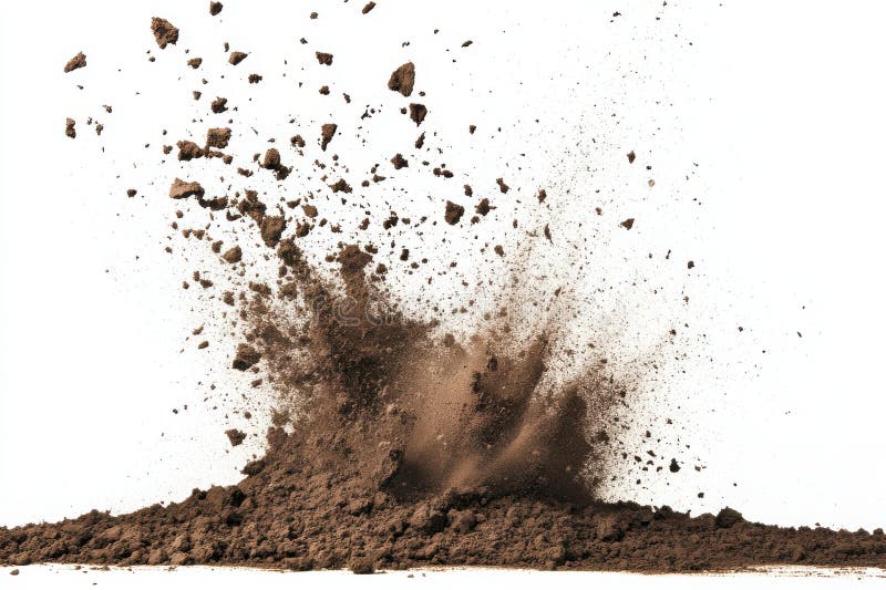 Explosive Soil Eruption with Flying Debris Isolated on White Background ...