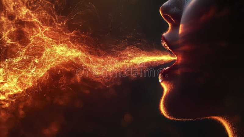 Explosive Sound Waves Emanating from a Fiery Mouth Abstract Environment ...