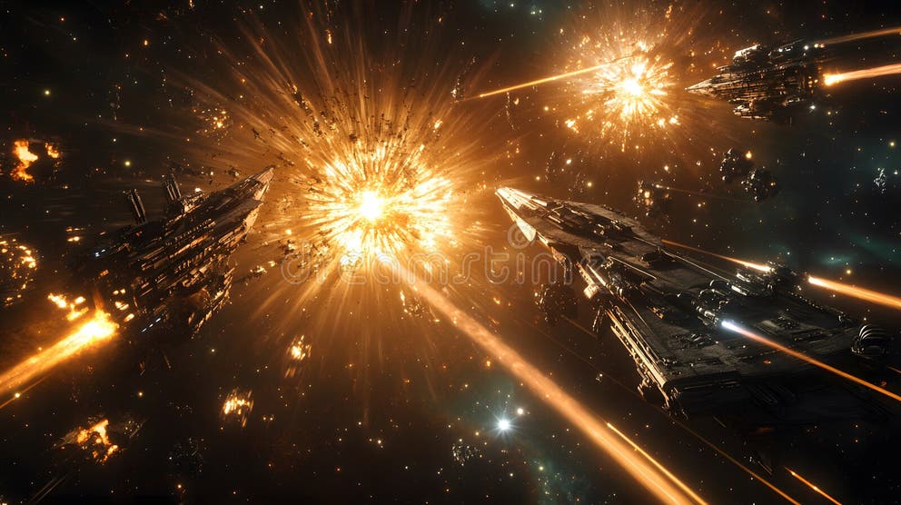Explosive Space Battle between Rival Ships in Cosmic Setting ...