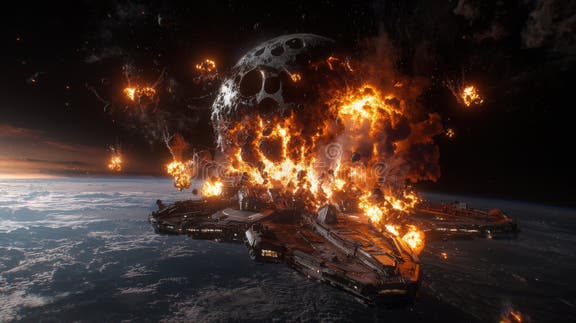 Explosive Space Conflict Cosmic Destruction Outer Space Digital Art Sci ...
