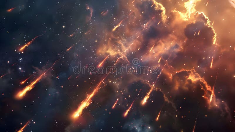 Explosive Space Scene with Chaotic Stars and Rockets Stock Illustration ...