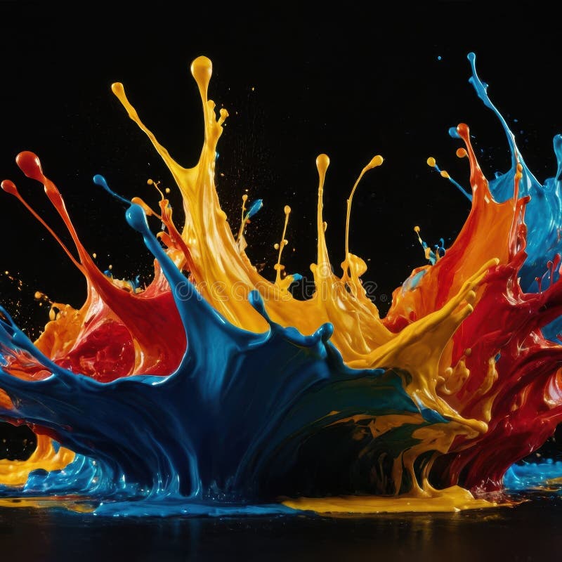 Dynamic Splash of Colorful Paint in Motion on Black Background Stock ...