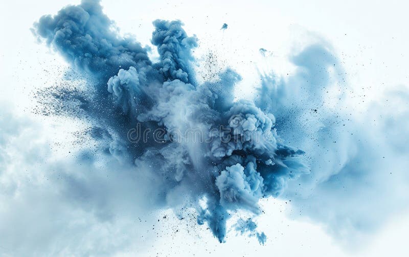 Explosive Steel Blue Smoke on White -Generative Ai Stock Photo - Image ...