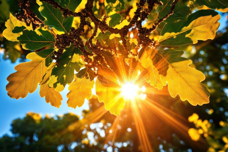 Explosive Sun Rays through the Tree Stock Illustration - Illustration ...