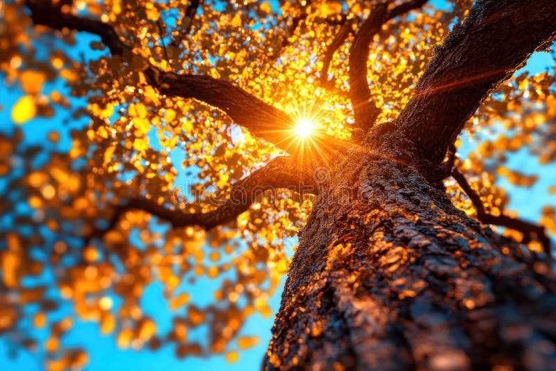 Explosive Sun Rays through the Tree Stock Illustration - Illustration ...