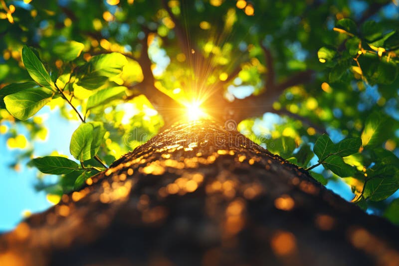 Explosive Sun Rays through the Tree Stock Illustration - Illustration ...