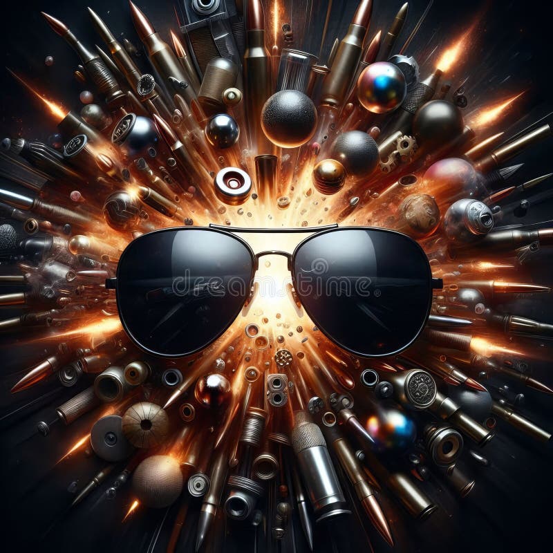 Explosive Sunglasses with Dynamic Bullet Background Stock Image - Image ...