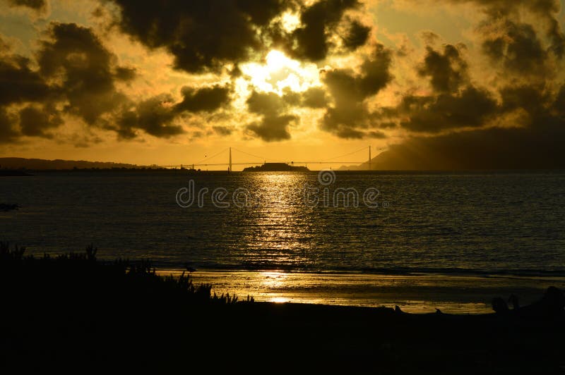 Explosive Sunset on the Bay Stock Image - Image of golden, alcatraz ...