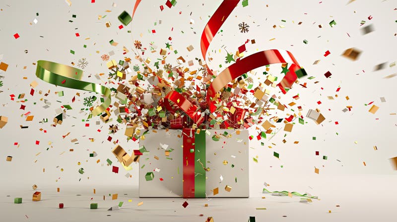 Explosive Surprise: 3D Rendered Gift Box Exploding with Geometric ...