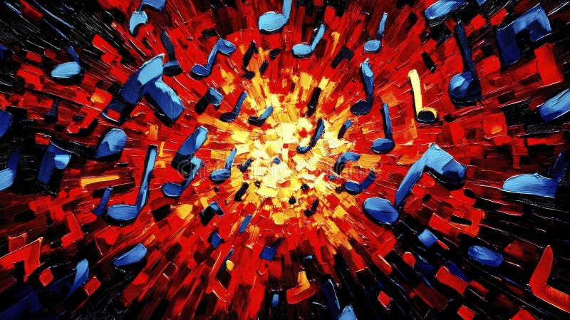 Explosive Symphony of Blue and Red Musical Notes Stock Illustration ...