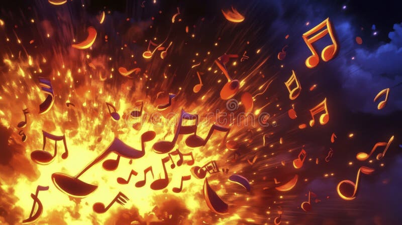 Explosive Symphony of Fiery Musical Notes Unleashed Stock Illustration ...