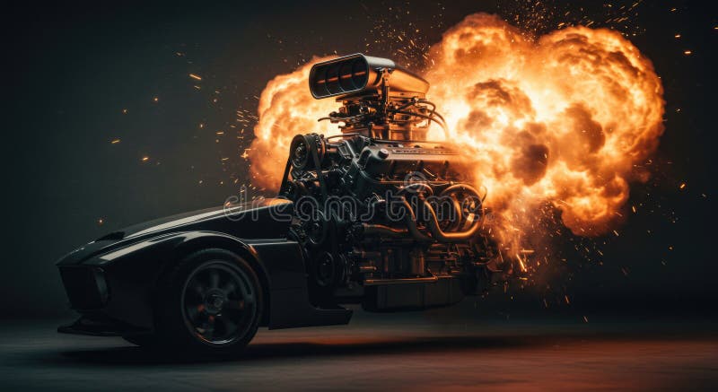 Explosive V8 Engine Power and Flames in Dark Environment Stock Image ...