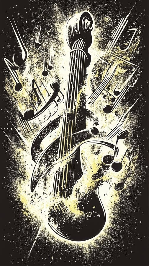 Explosive Violin with Musical Notes in Dynamic Art Stock Illustration ...