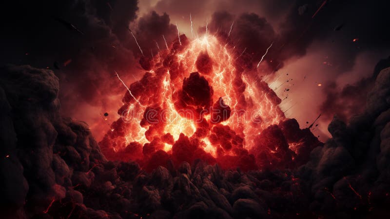 Explosive Volcanic Eruption with Fiery Clouds Stock Illustration ...
