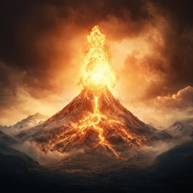 Explosive Volcanic Eruption with Molten Lava and Ash Stock Photo ...