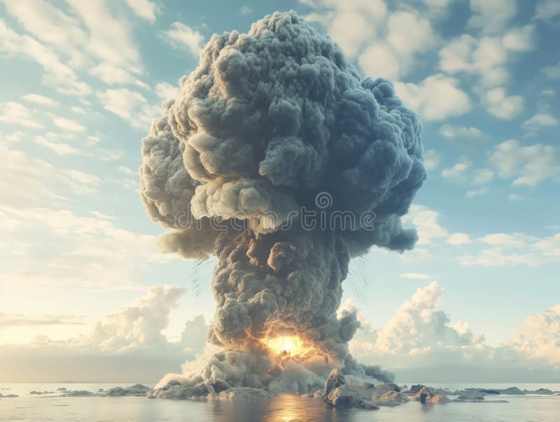 Explosive Volcanic Eruption at Sea Stock Photo - Image of explosion ...