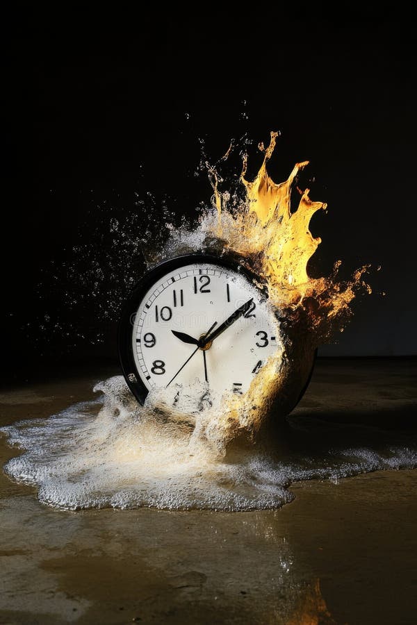 Explosive Water Splash Impacting Classic Wall Clock on Dark Background ...