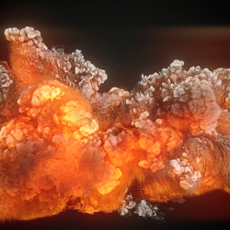 Explosive Wave of Giant Fireball in Bright Red-orange Color Scheme. 3d ...