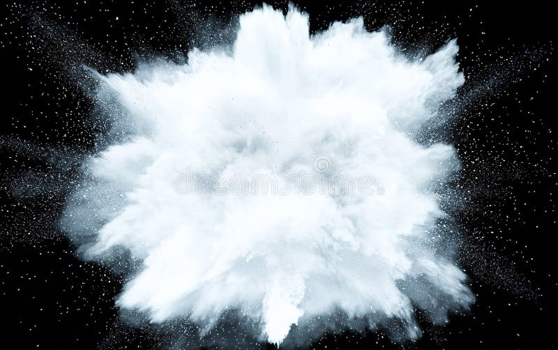 Explosive White Powder Cloud Dispersing Dramatically in a Black ...