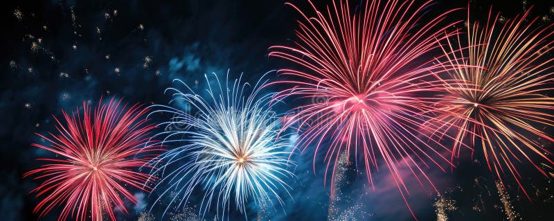 Explosive White Red Blue Fireworks Create Vibrant Spectacle Stock ...