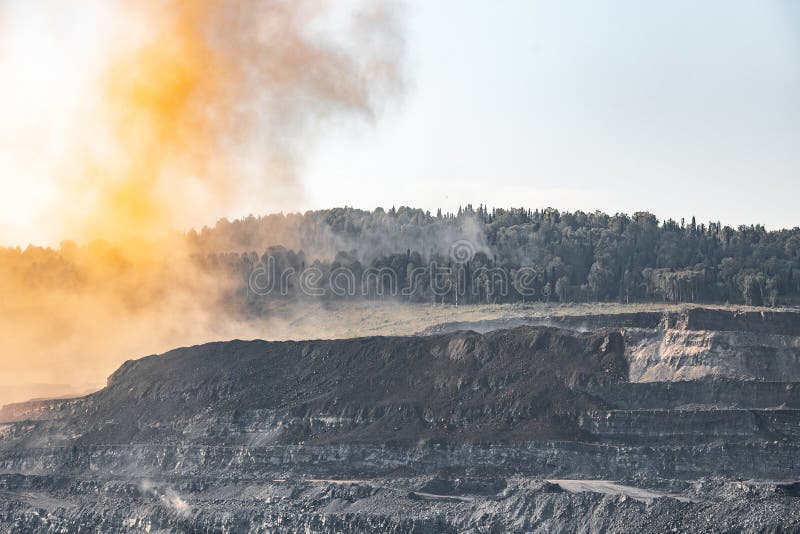 Explosive Works on Open Pit Coal Mine Industry Stock Image - Image of ...
