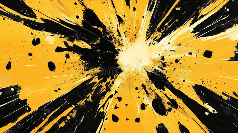 Explosive Yellow and Black Abstract Art with Dynamic Splashes and ...