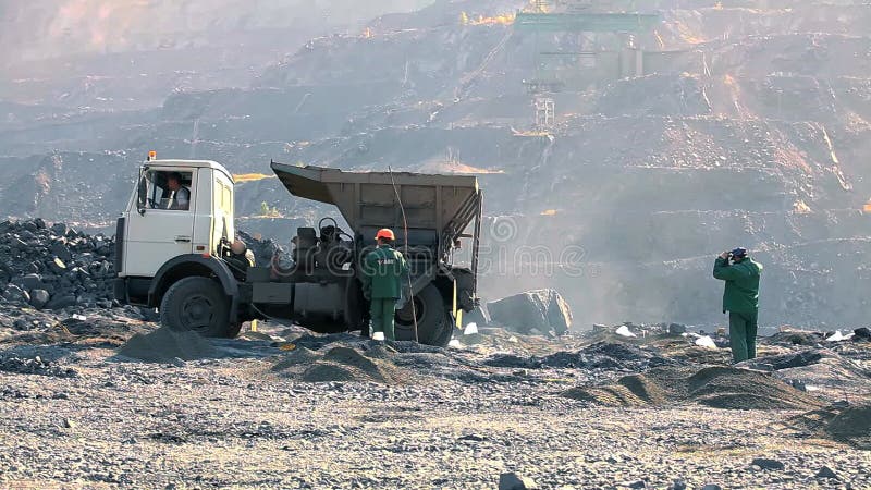 Explosives Work in a Quarry. the Process of Placing Explosives in an ...