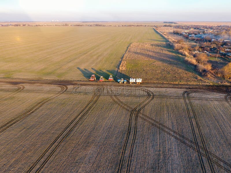 Export of Fertilizer To the Fields. Spring Fertilizing Plants. Stock ...