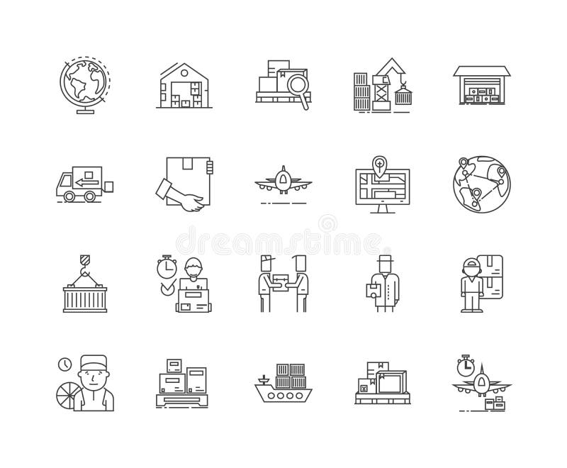 Export and Import Agents Line Icons, Signs, Vector Set, Outline ...