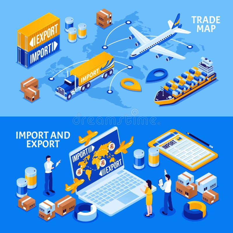 Export and Import Isometric Banner Set Stock Illustration ...