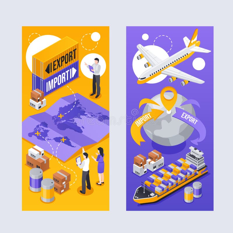 Export and Import Isometric Banner Set Stock Illustration ...
