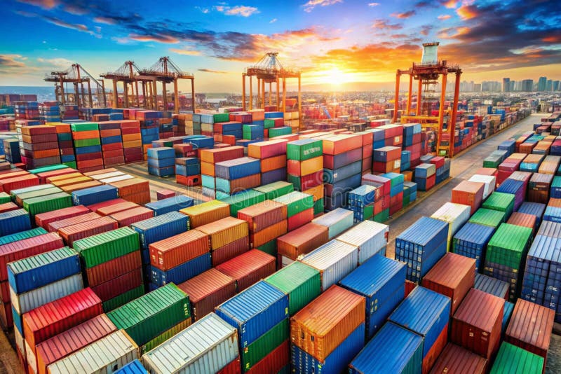 Export or Import Shipping Cargo Container Stacks in Port Stock ...