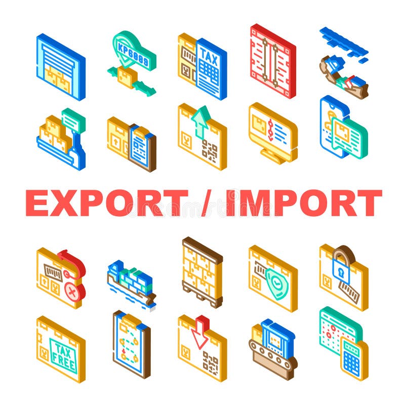 Export and Import Transportation Icons Set Vector Stock Vector ...