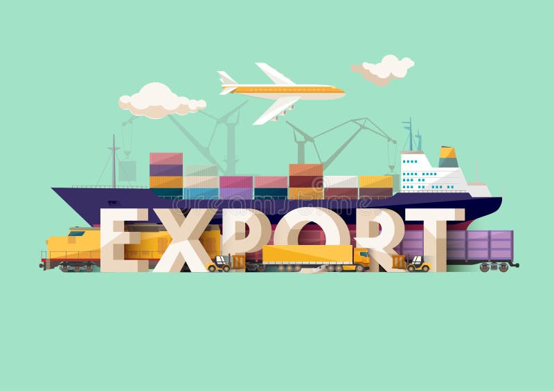 Export Word Concept. Big White Letters with Freight Transport Stock ...