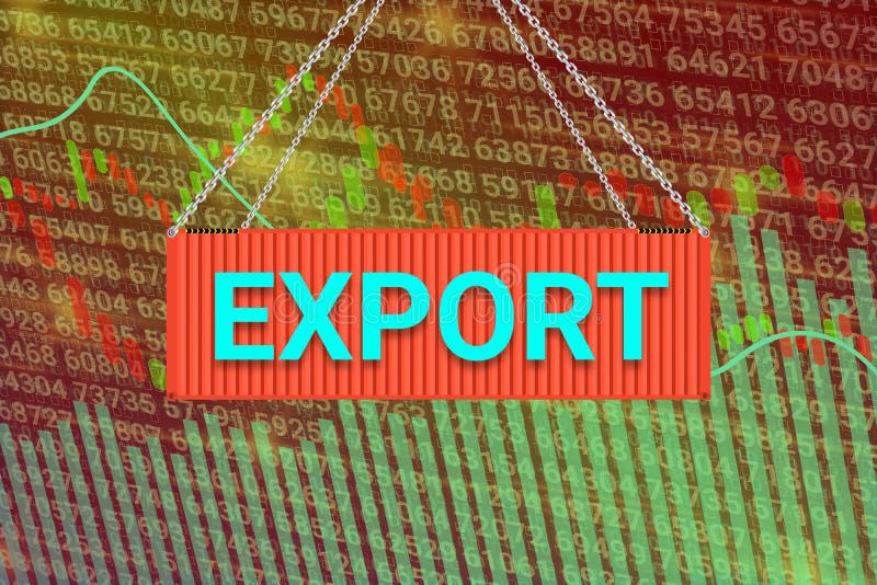 Export Word on Hanging Cargo Container on Graph Background Stock Photo ...