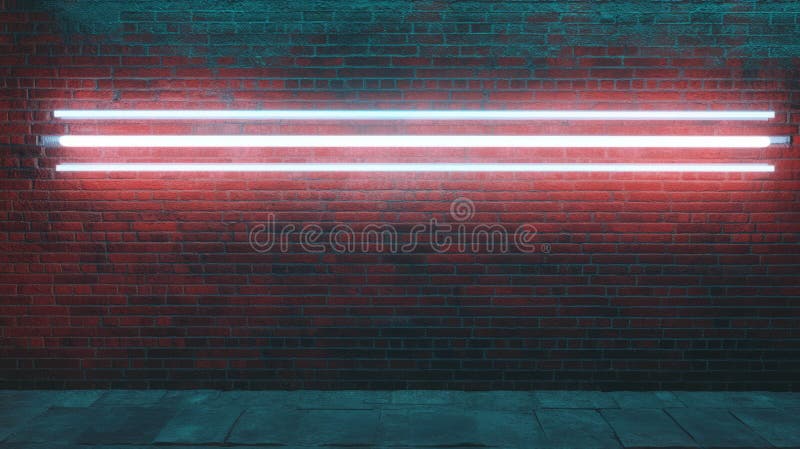 Exposed Brick Wall with Horizontal White Neon Light for Modern Interior Design Stock ...