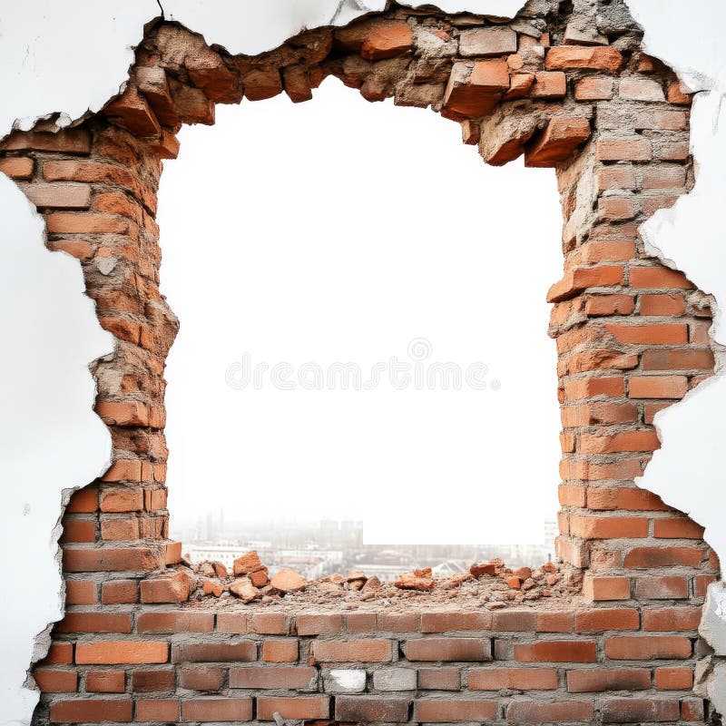Exposed Brick Wall with Rectangular Opening in Drywall Stock Photo ...