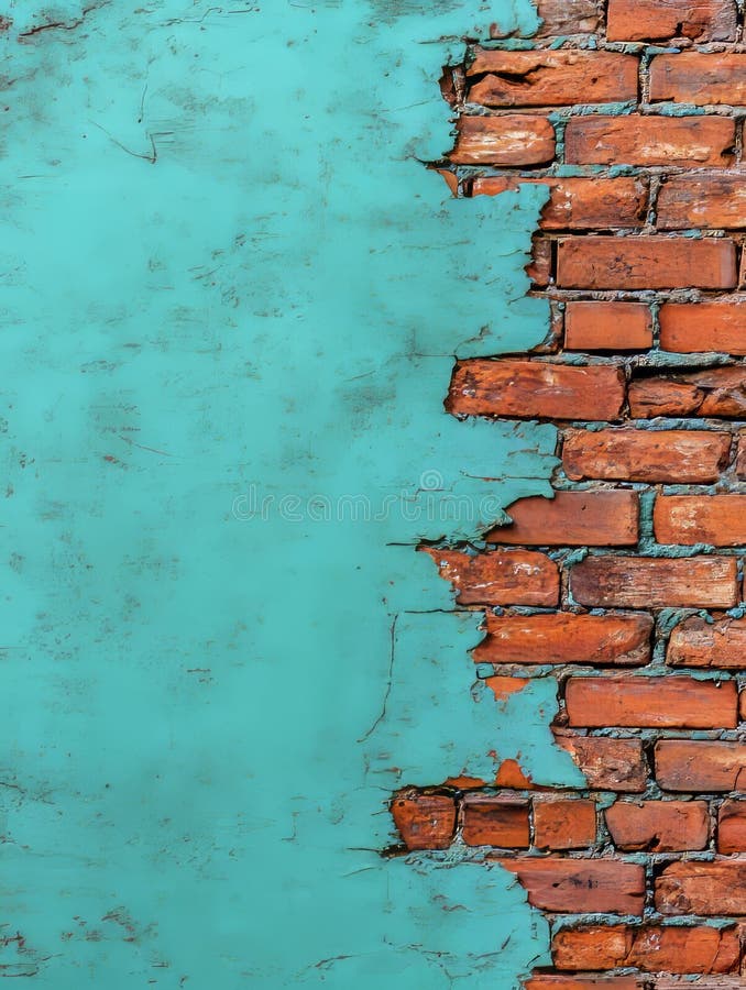 Exposed Brick Wall with Turquoise Paint and Texture. Stock Image ...