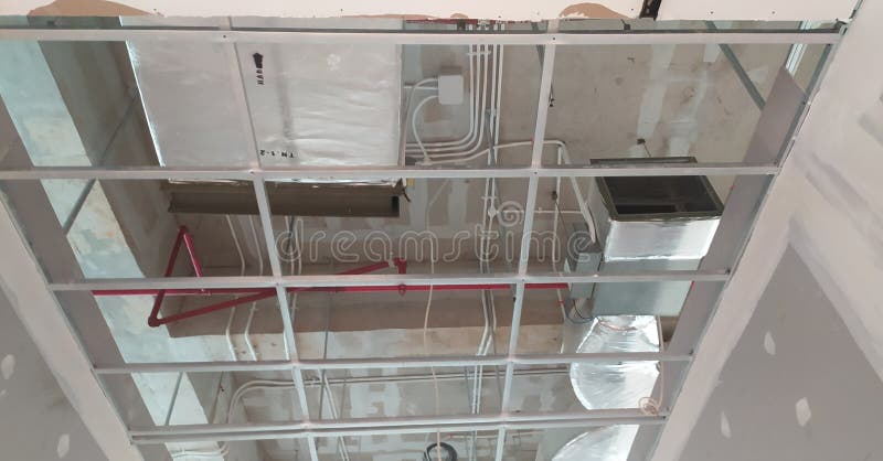 Exposed Ceiling Structure with HVAC and Electrical Installations ...