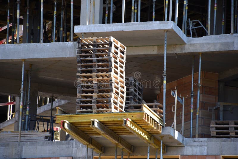 Exposed Concrete Building Structure during Construction. Formwork and ...