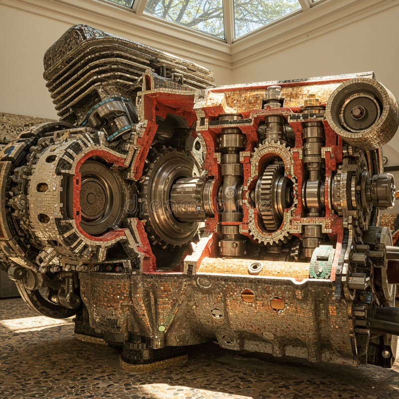 Exposed Cross-section of a Large, Complex Mechanical Engine Displayed ...